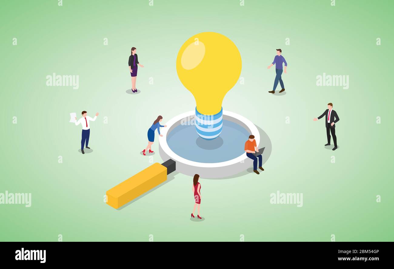 idea analysis with big lamp and team people work discuss with ...