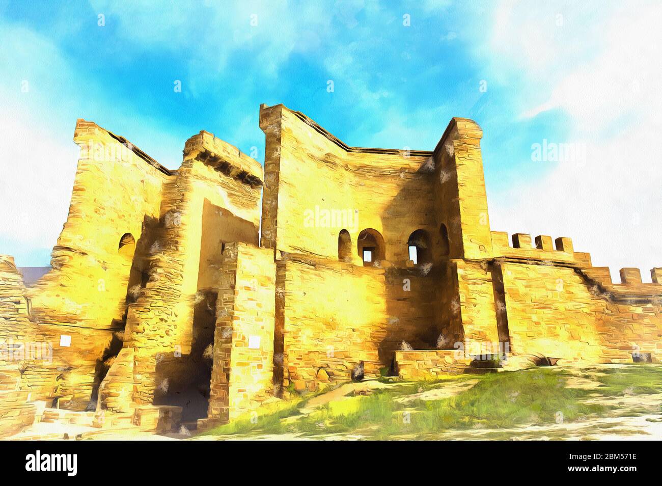 View on medieval fortress colorful painting looks like picture Stock ...