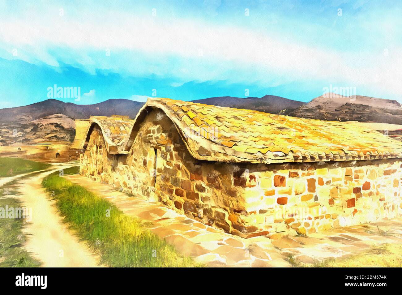 View on medieval fortress colorful painting looks like picture Stock ...