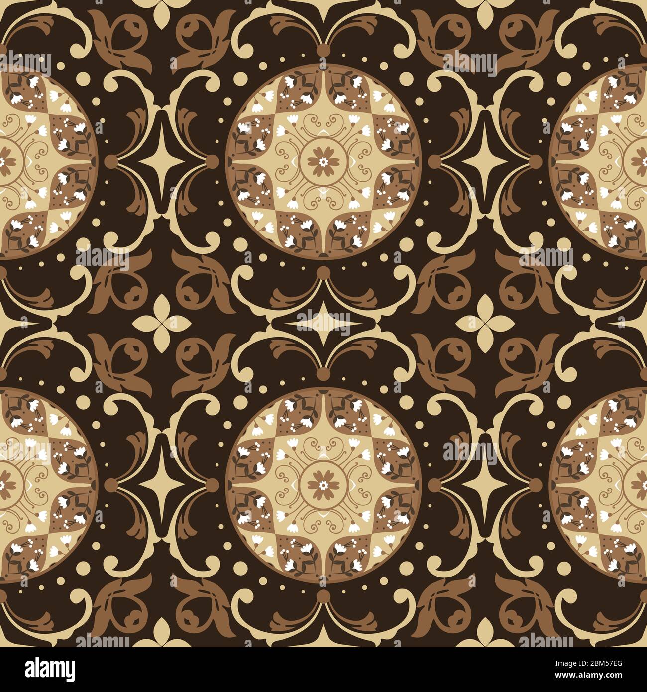 Traditional batik simple circle pattern with seamless dark brown color ...