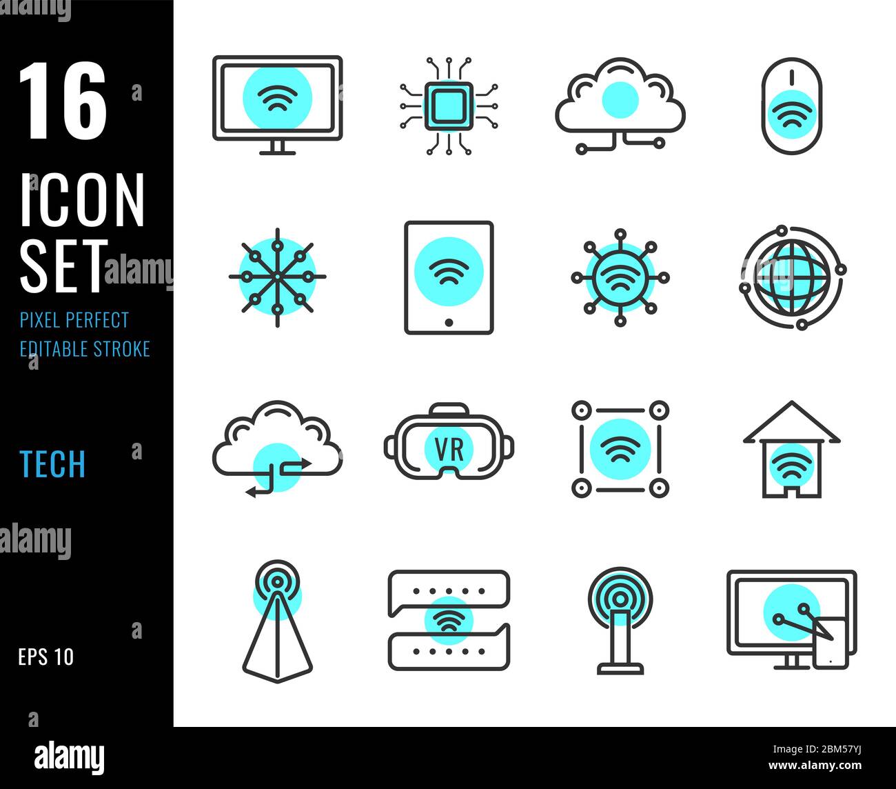 Set of technology line icons electronics related. Editable stroke ...