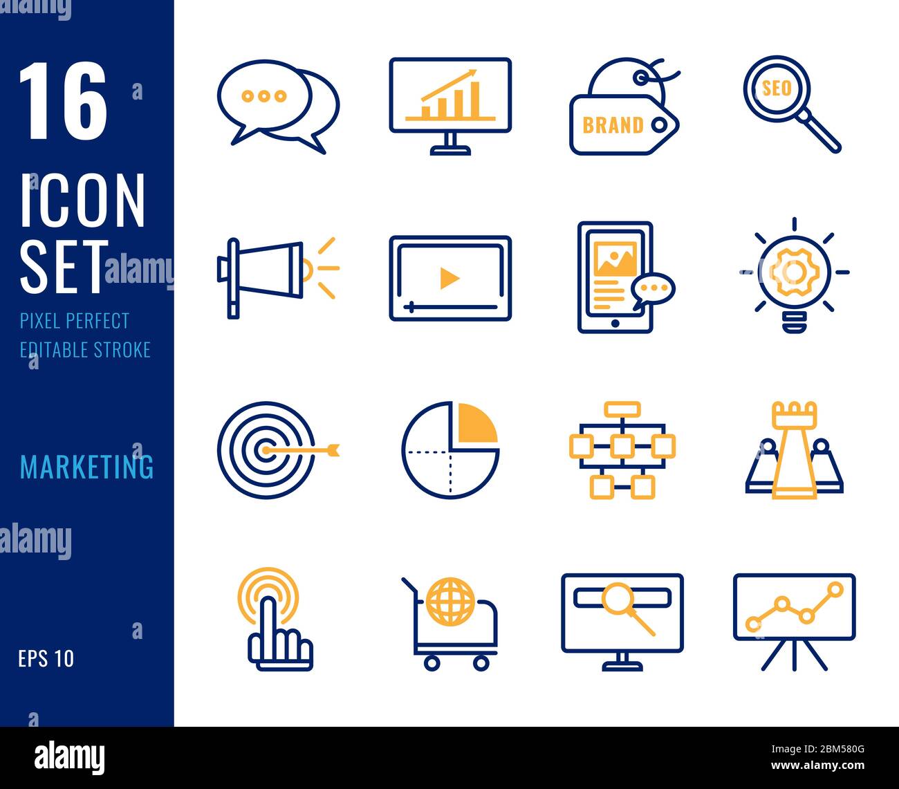 Set of marketing line icons. Editable stroke. Pixel Perfect. Vector ...