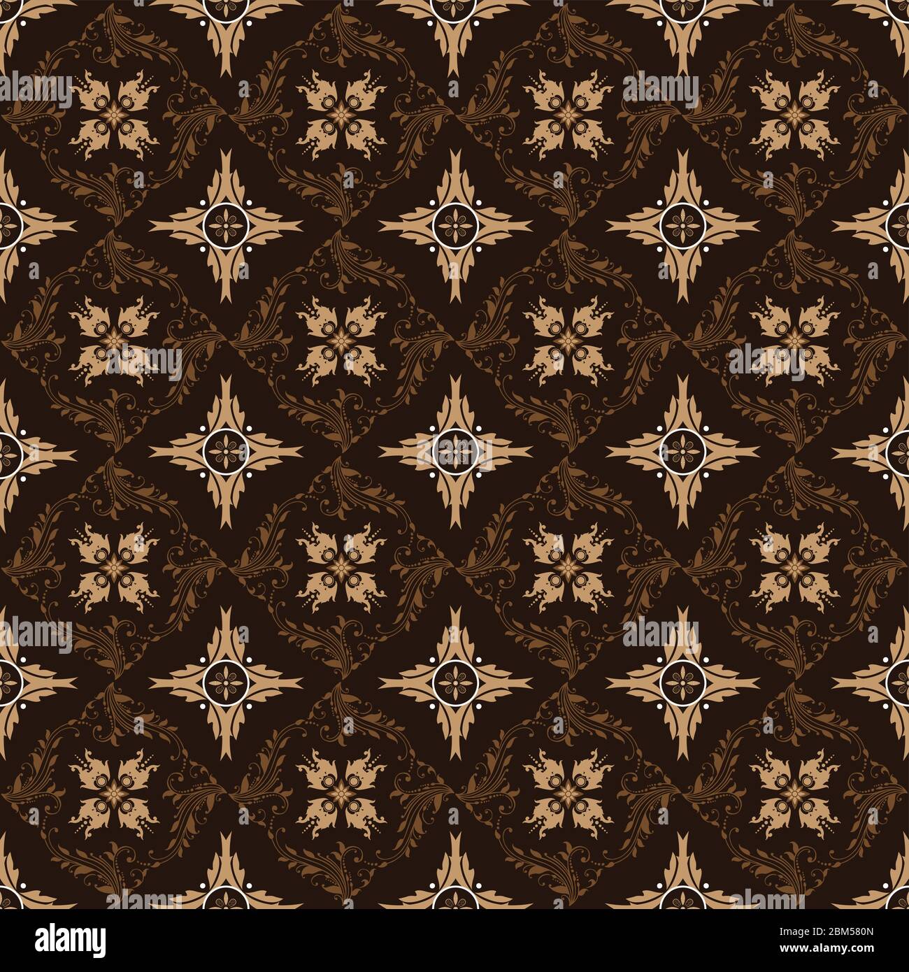 Beautiful circle pattern on Indonesian batik design with dark brown ...