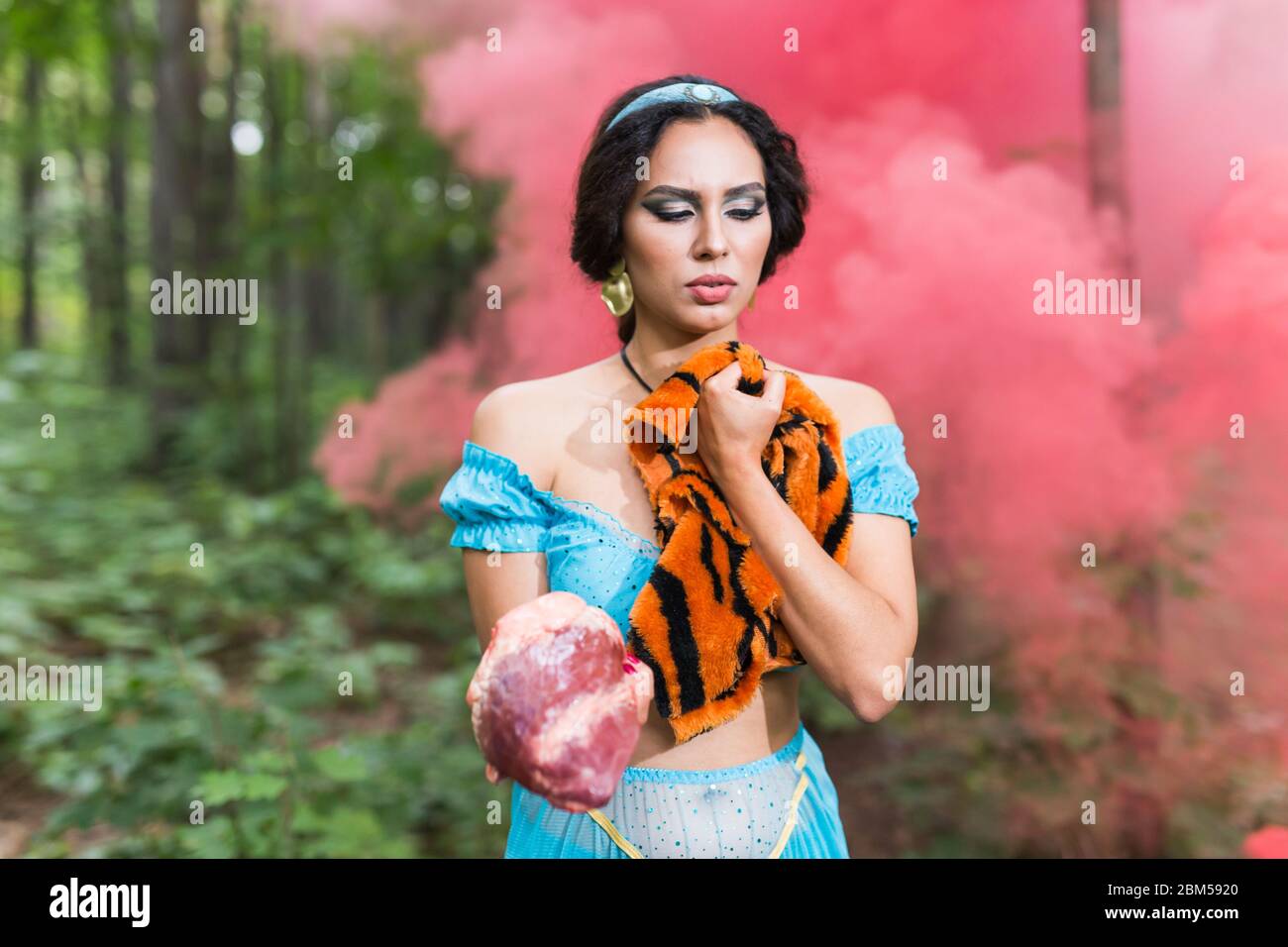 Woman calls stop eating meat. Vegetarian campaign against kills animals ...