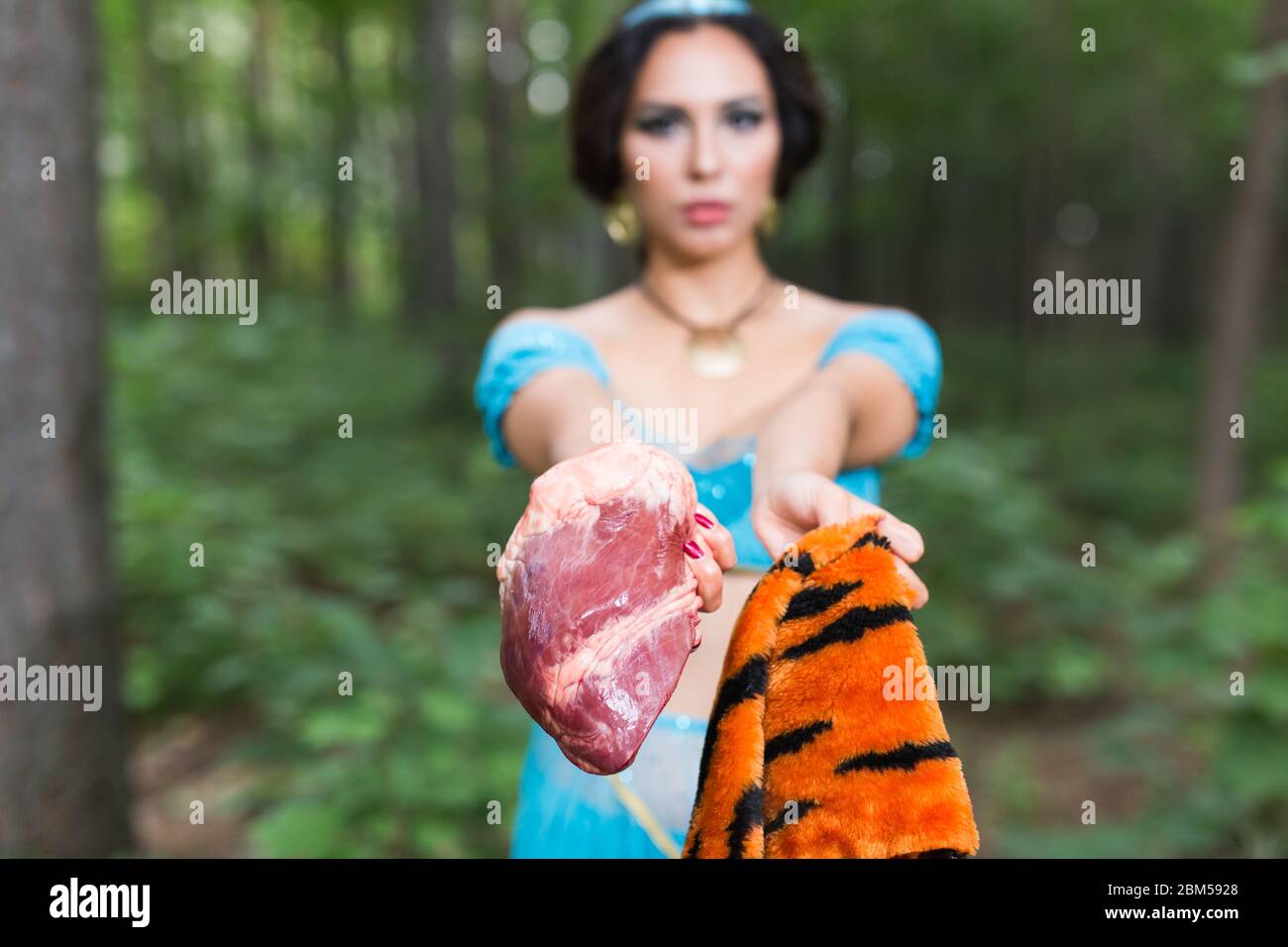 Woman calls stop eating meat. Vegetarian campaign against kills animals ...