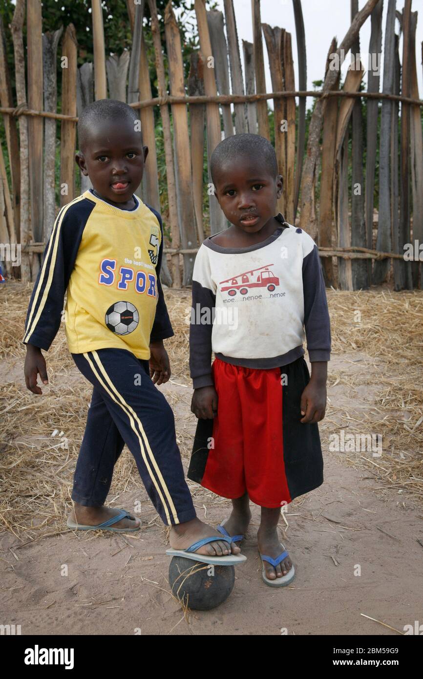 Children playing near the Gunjar Project, Gunjar, Gambia Stock Photo ...