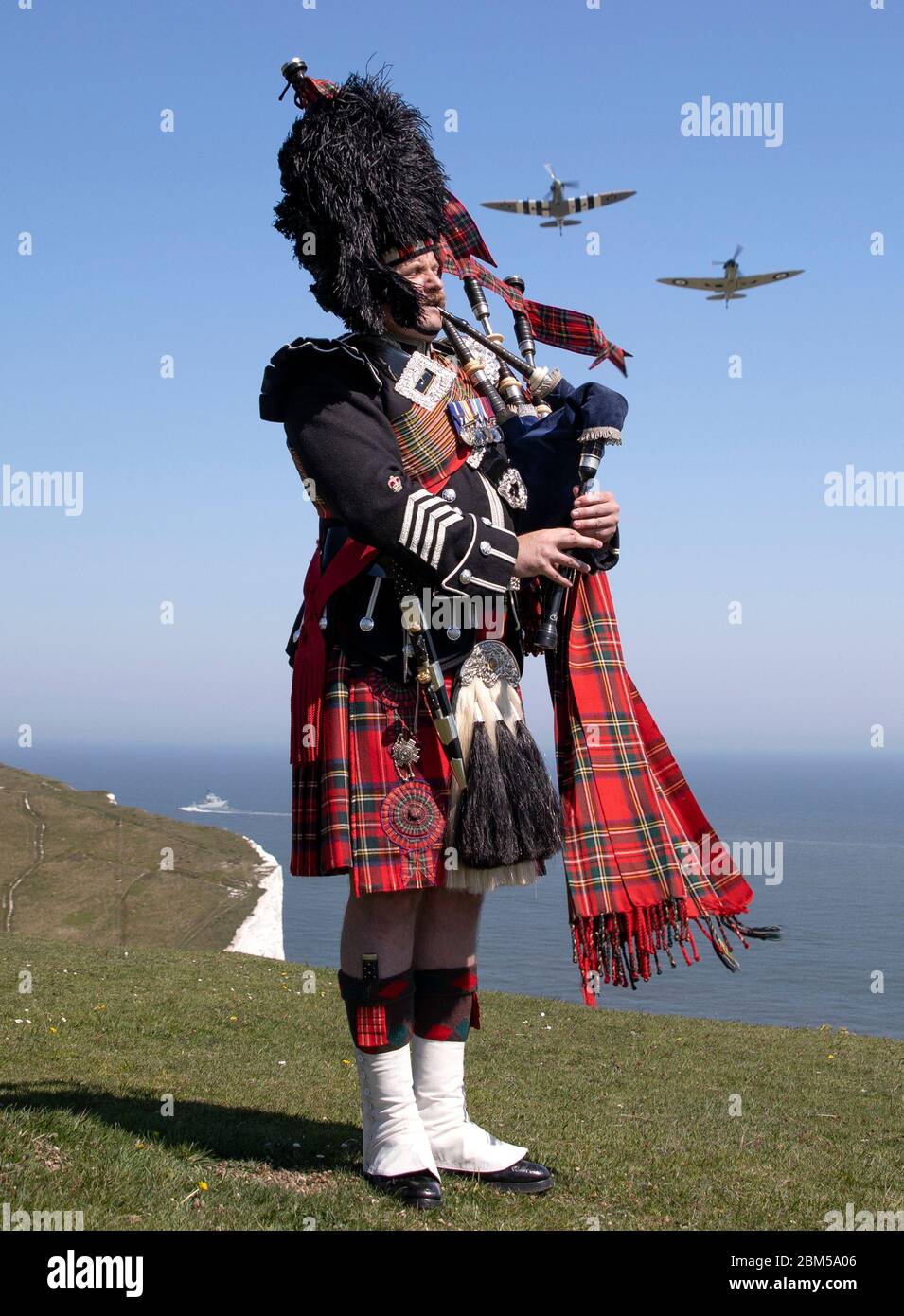 EMBARGOED TO 0001 FRIDAY MAY 08 Pipe major Andy Reid of The Scots ...