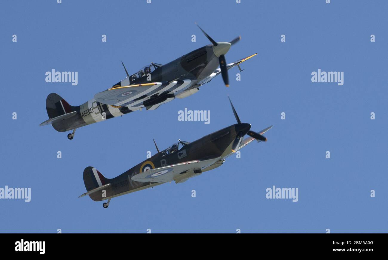 EMBARGOED TO 0001 FRIDAY MAY 08 Spitfires from the battle of Britain ...