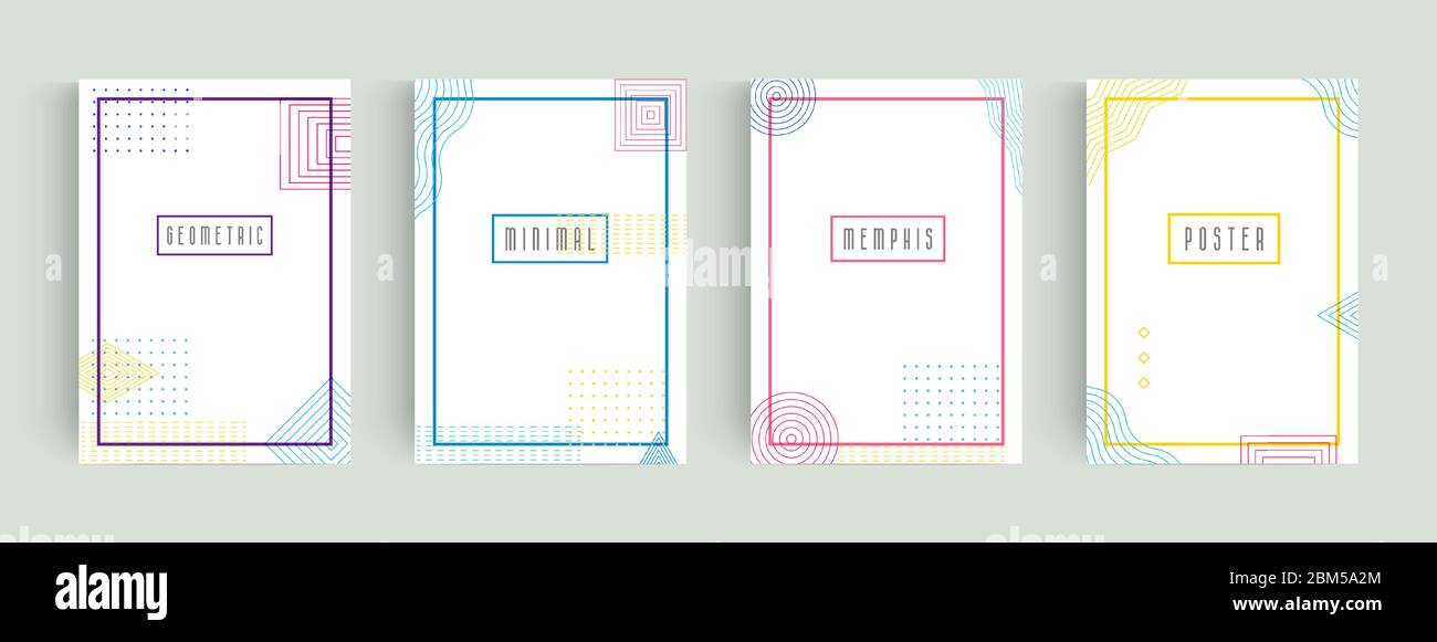 Colorful abstract minimalistic style posters set, memphis geometric ...