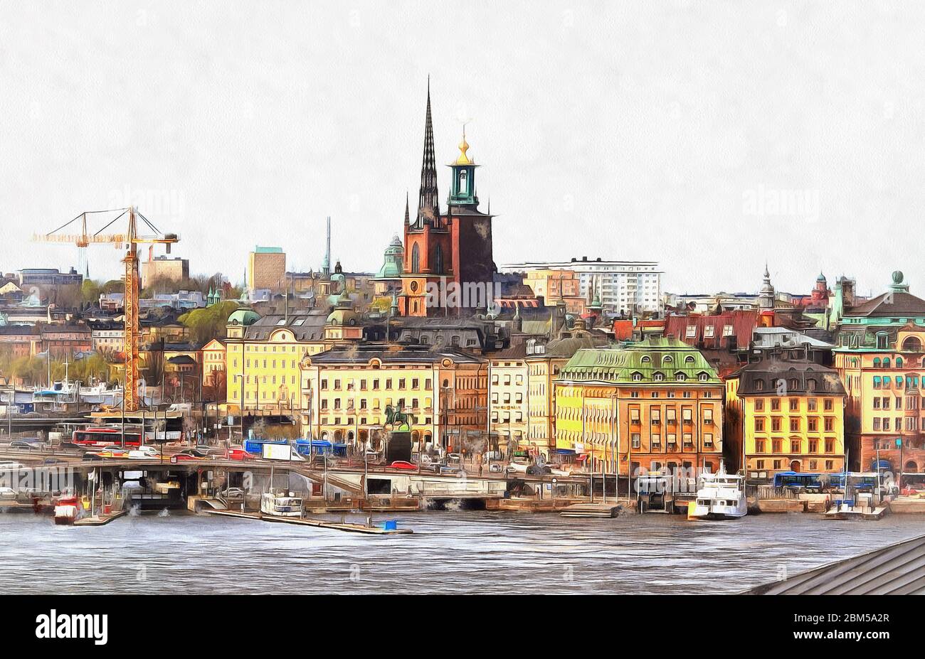 Cityscape of Stockholm colorful painting looks like picture Stock Photo ...