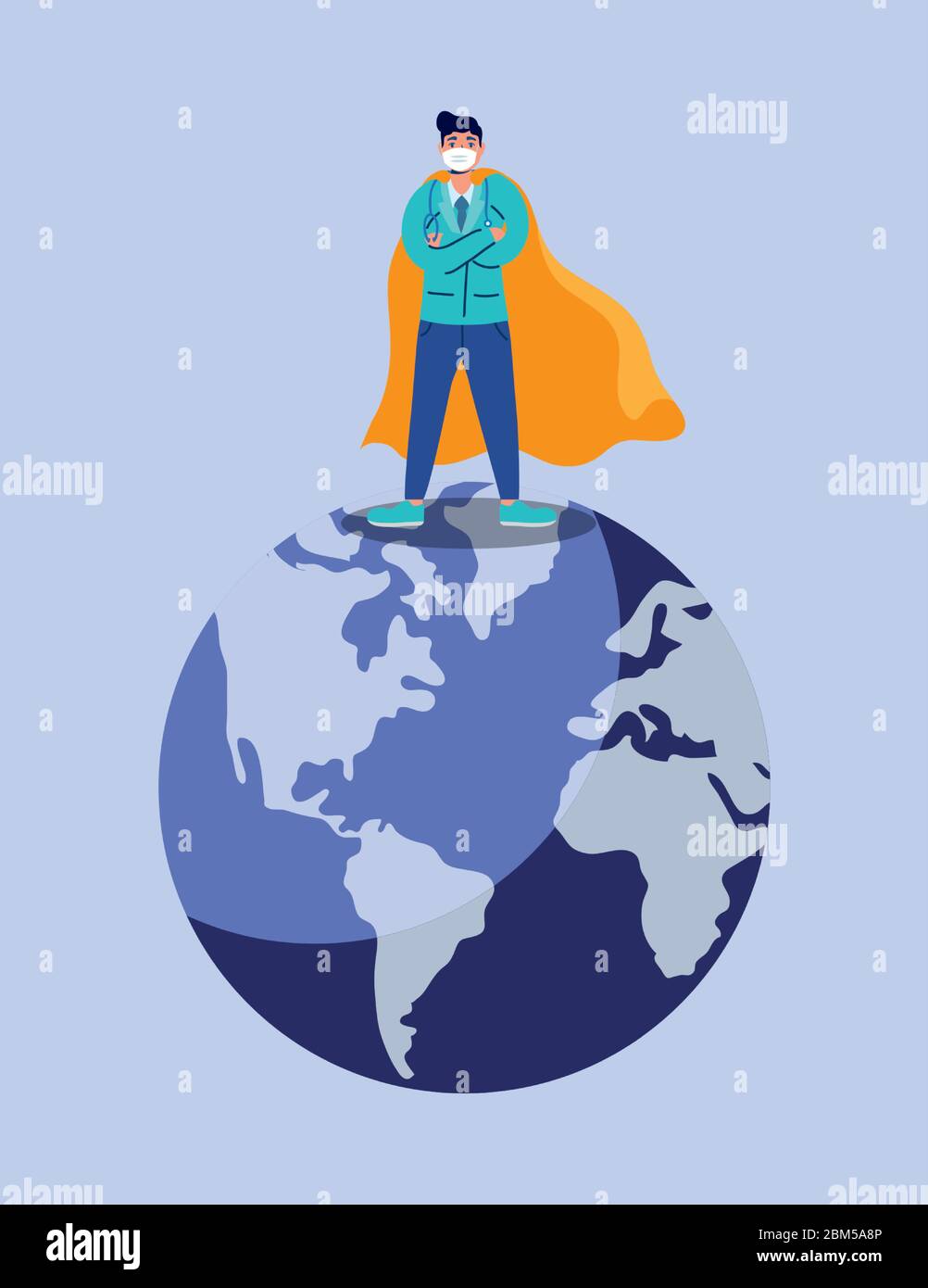 doctor hero with face mask in earth planet Stock Vector Image & Art - Alamy
