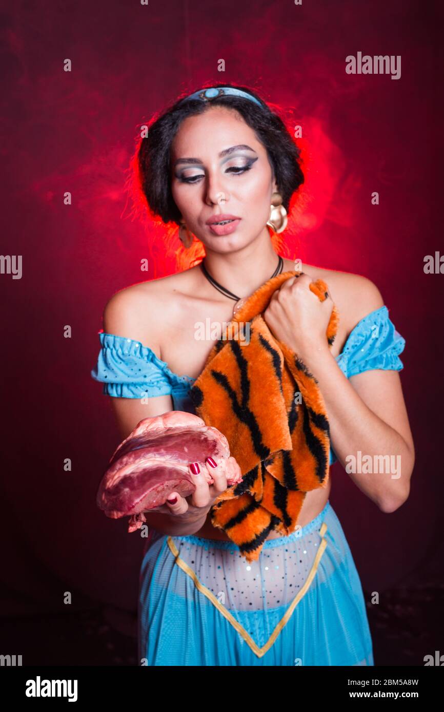 Woman calls stop wearing fur. Vegetarian campaign against the fur and ...
