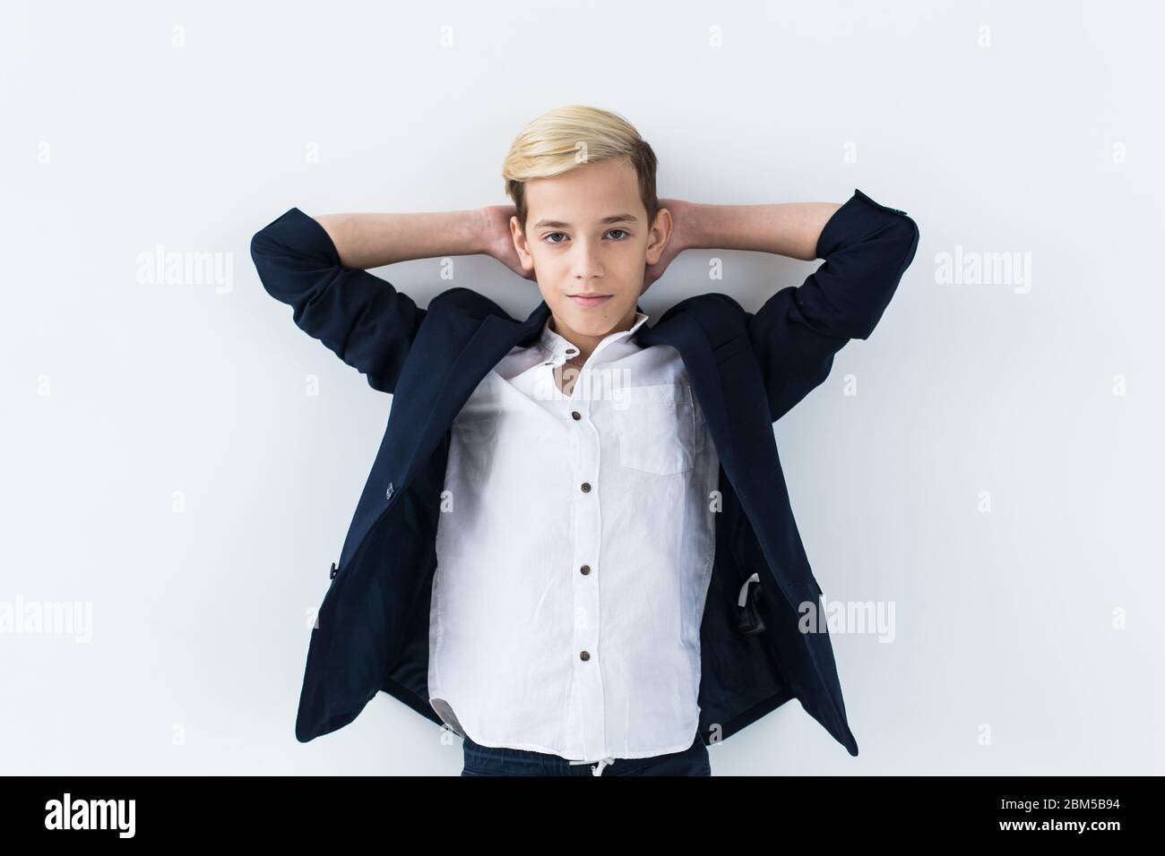 Puberty concept - Teenage boy portrait on a white background Stock ...