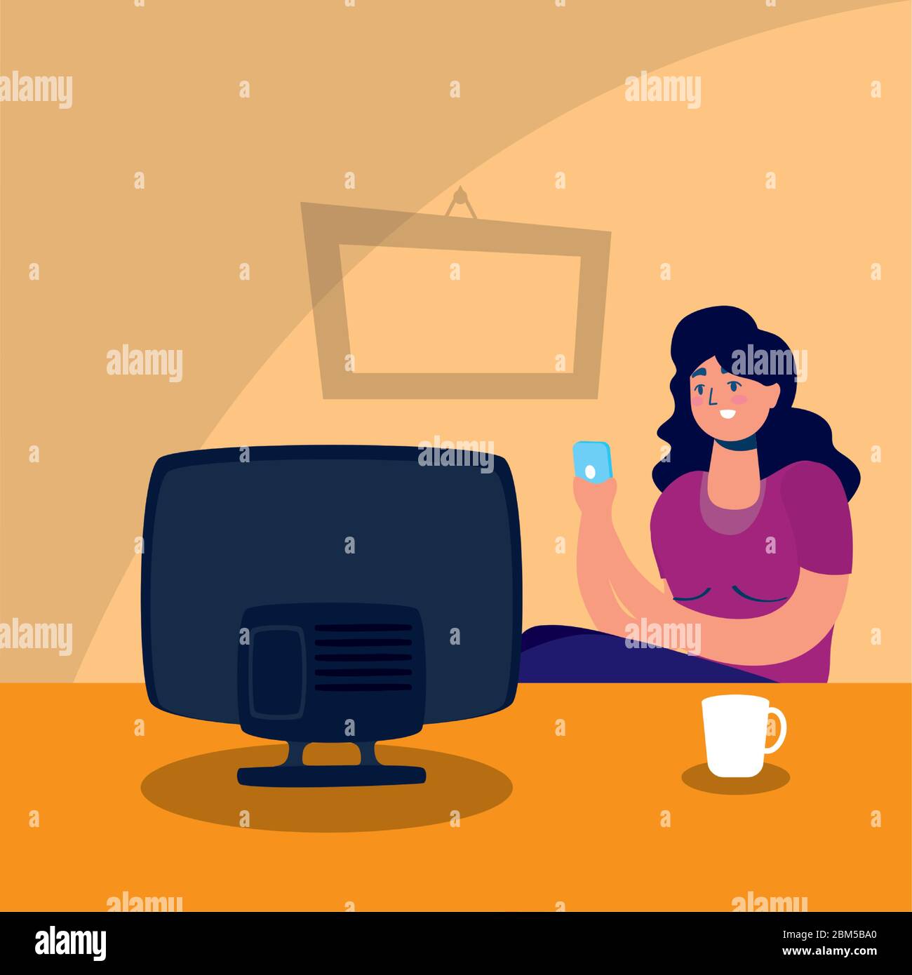 Lady watching tv Stock Vector Images - Alamy