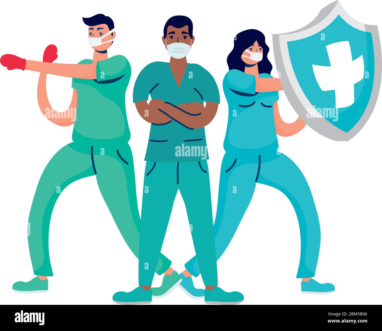 professional doctors boxing with gloves and shield Stock Vector Image ...