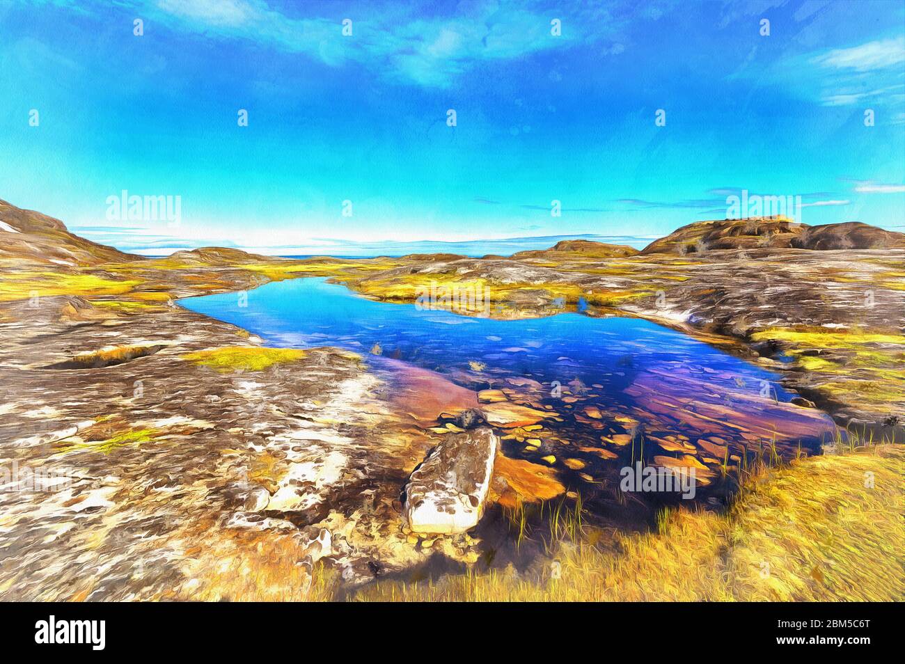 Beautiful polar landscape with small lake looks like drawing Stock ...