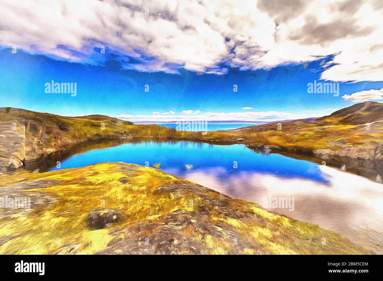 Beautiful polar landscape with small lake looks like drawing Stock ...