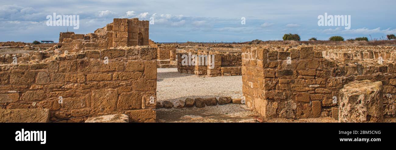 PAPHOS, CYPRUS - MARCH 31, 2020: panoramic shot of ancient House of ...