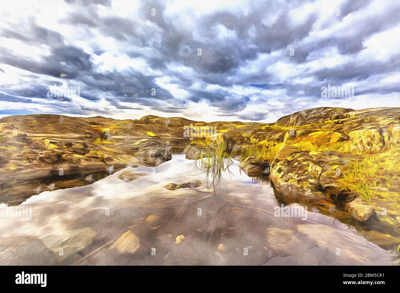 Beautiful polar landscape with small lake looks like drawing Stock ...