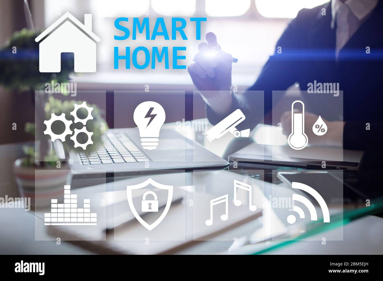 Smart home digital interface on virtual screen. Internet and automation ...