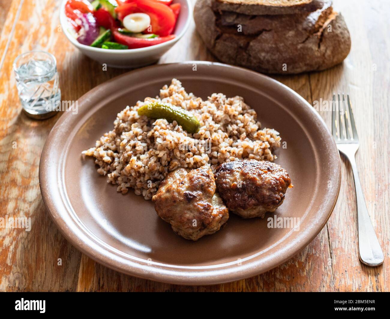 russian lunch with fried Kotleta (breaded minced beef steaks) , side ...