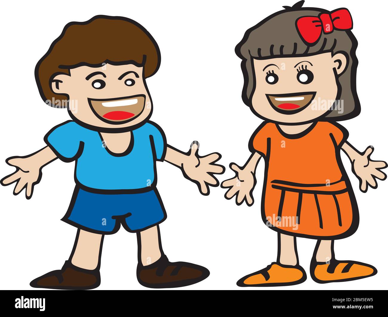 Vector Illustration of two children with white background Stock Vector ...