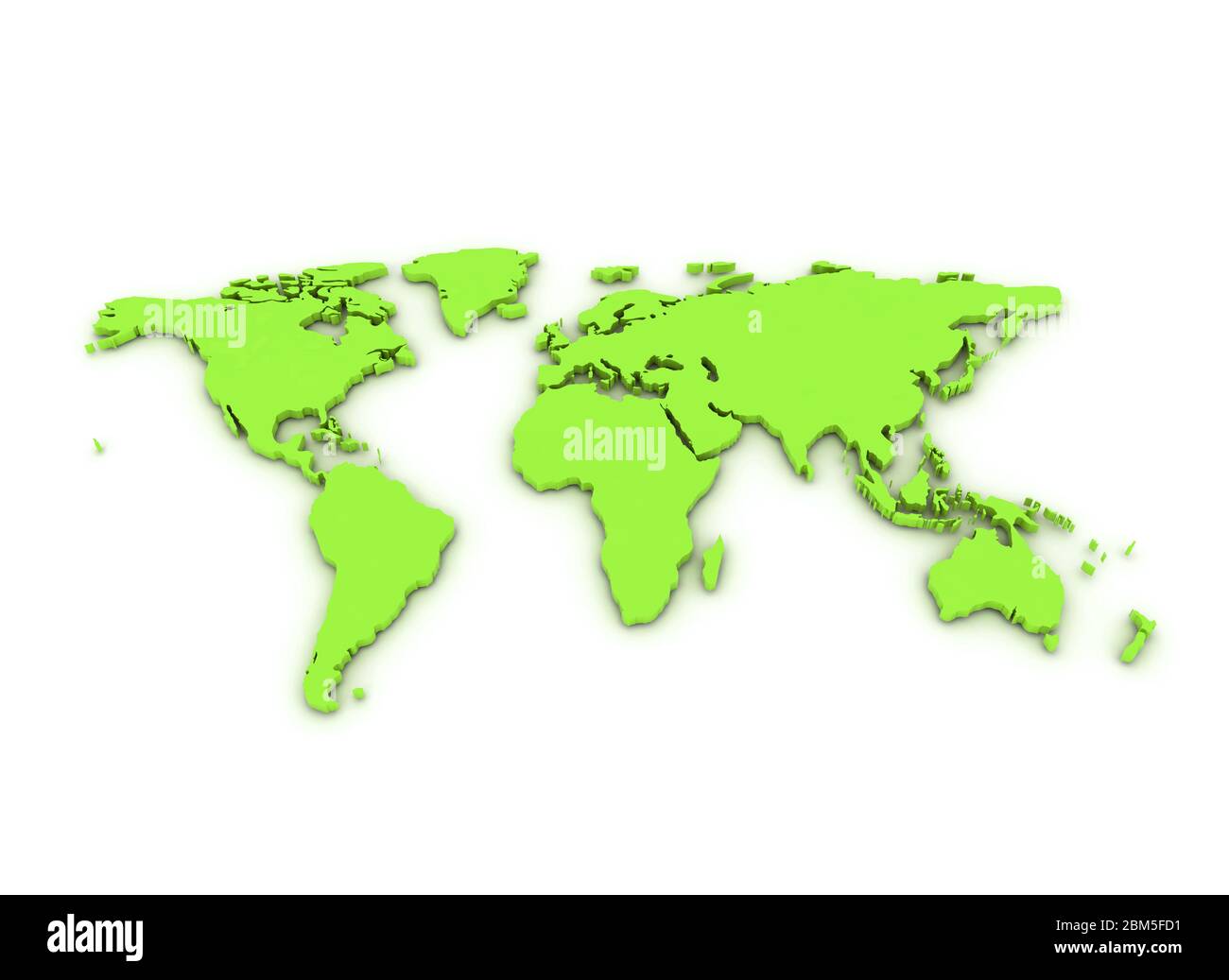3D world map green. Isolated on white background Stock Photo - Alamy