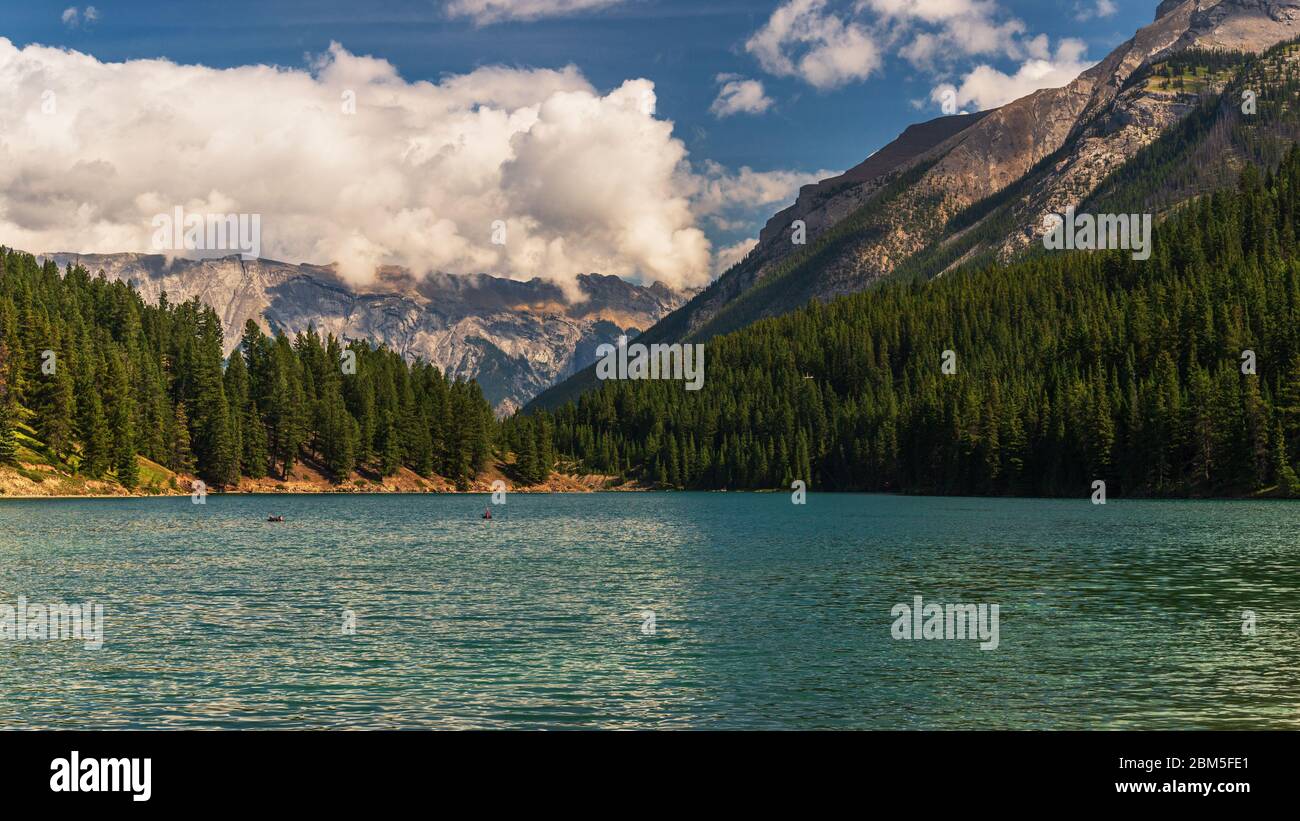 Two Jake lake views, Banff National Park, Alberta, Canada Stock Photo ...
