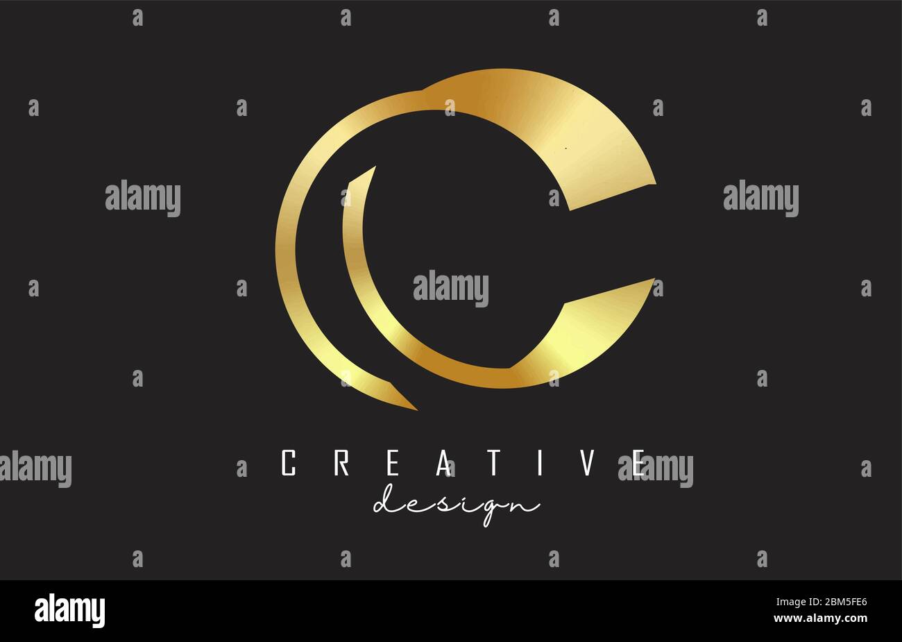 Golden C Letter Logo Monogram Design with Golden Lines and Shapes ...