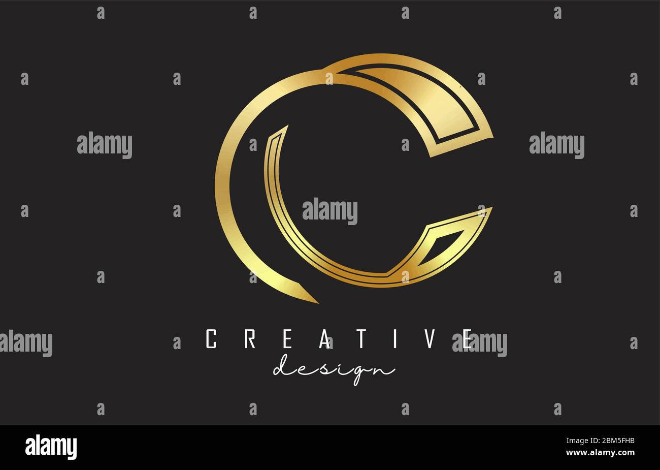 Outline Golden C Letter Logo with Monogram Design. Graphic golden C ...