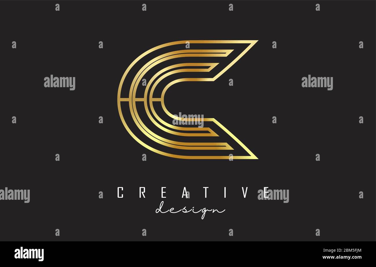 Golden Outline Monogram C Letter Logo with creative cuts. Creative and ...