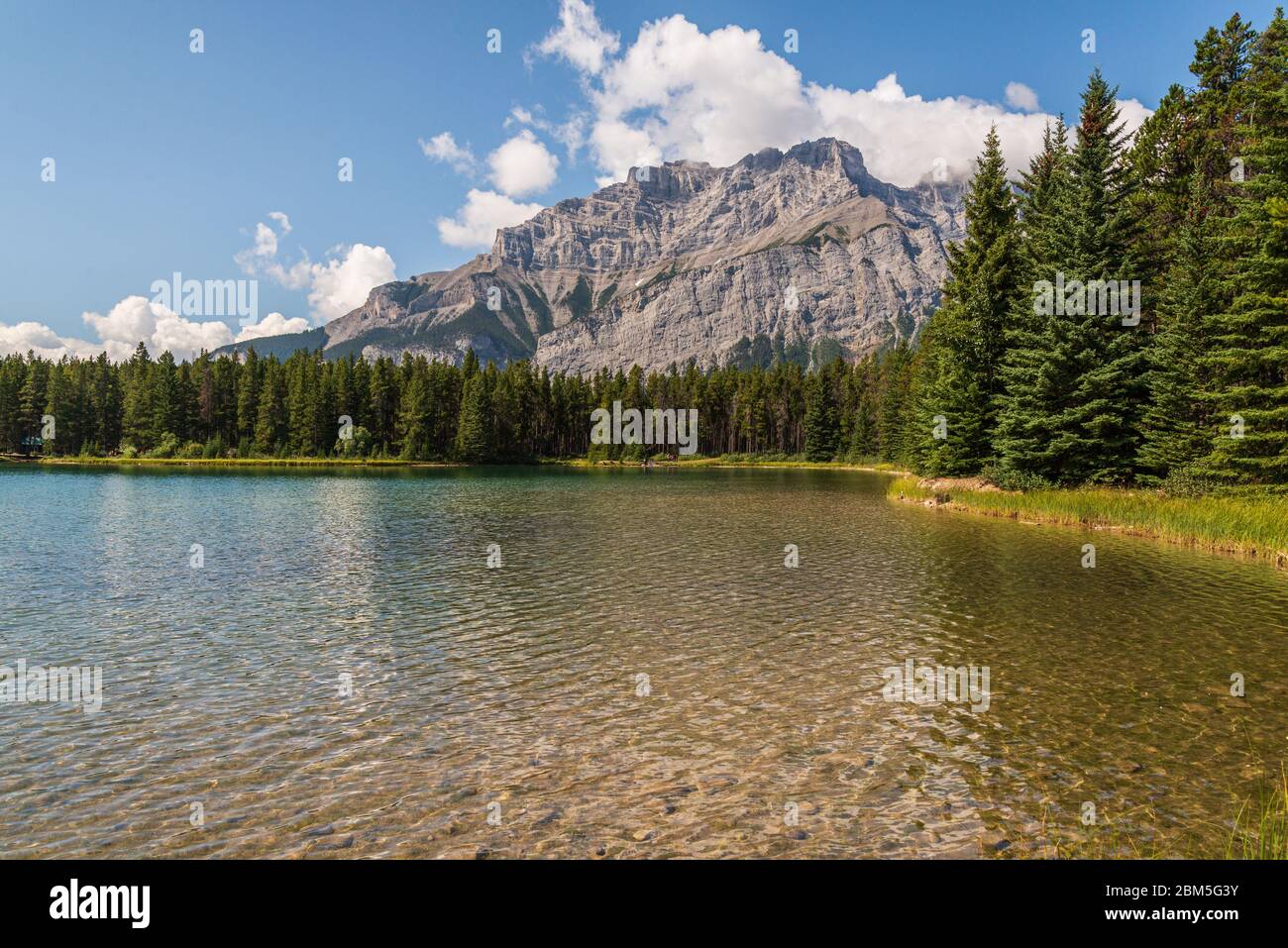 Two Jake lake views, Banff National Park, Alberta, Canada Stock Photo ...