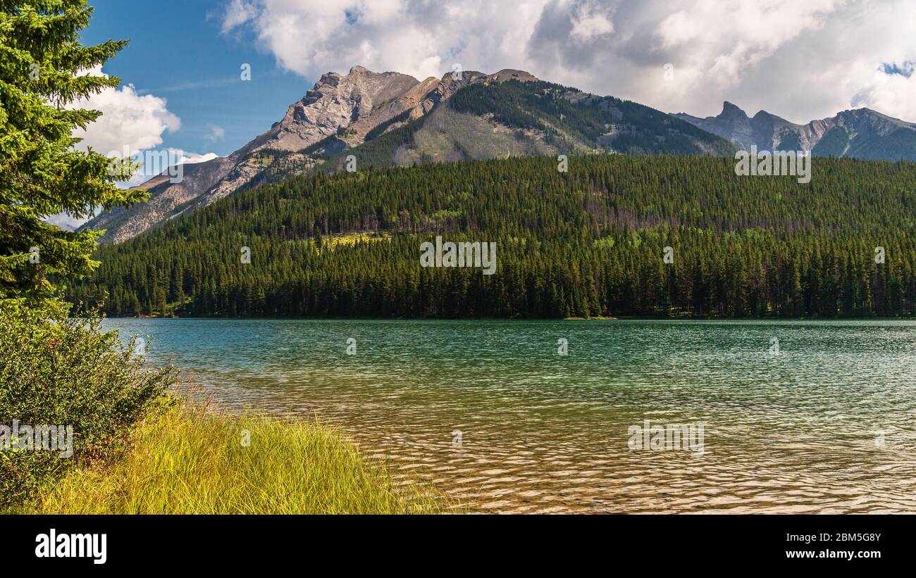 Two Jake lake views, Banff National Park, Alberta, Canada Stock Photo ...