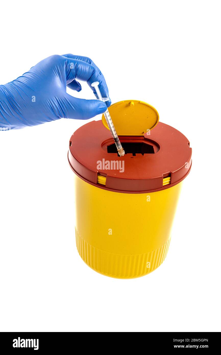 Medical waste bin. Contaminated waste sign. Biohazard trash garbage bin ...