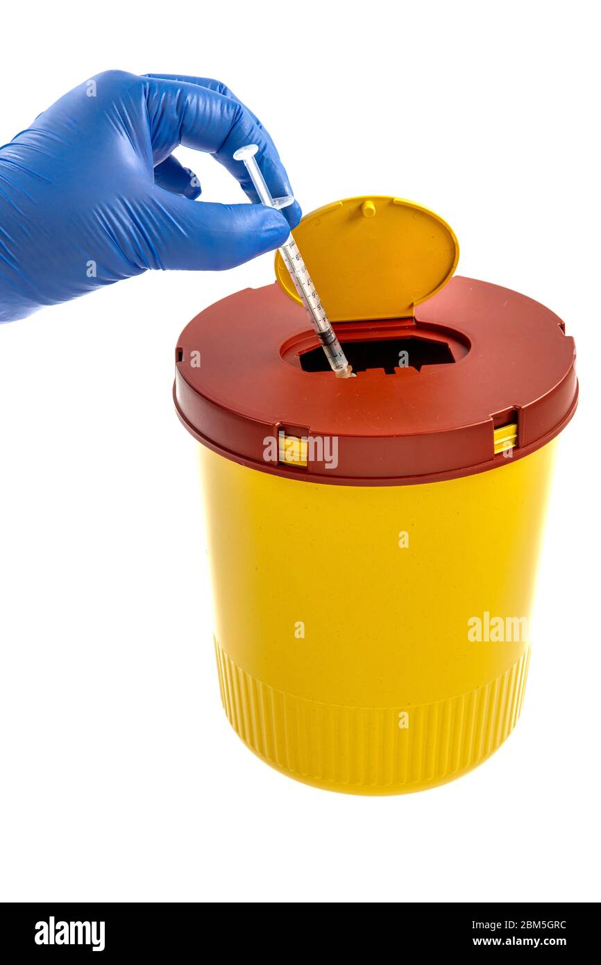 Medical waste bin. Contaminated waste sign. Biohazard trash garbage bin ...