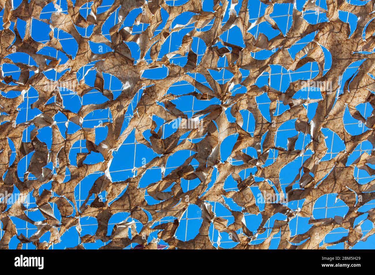 Military Camouflage Net on the blue sky background. Conceot of freedom ...