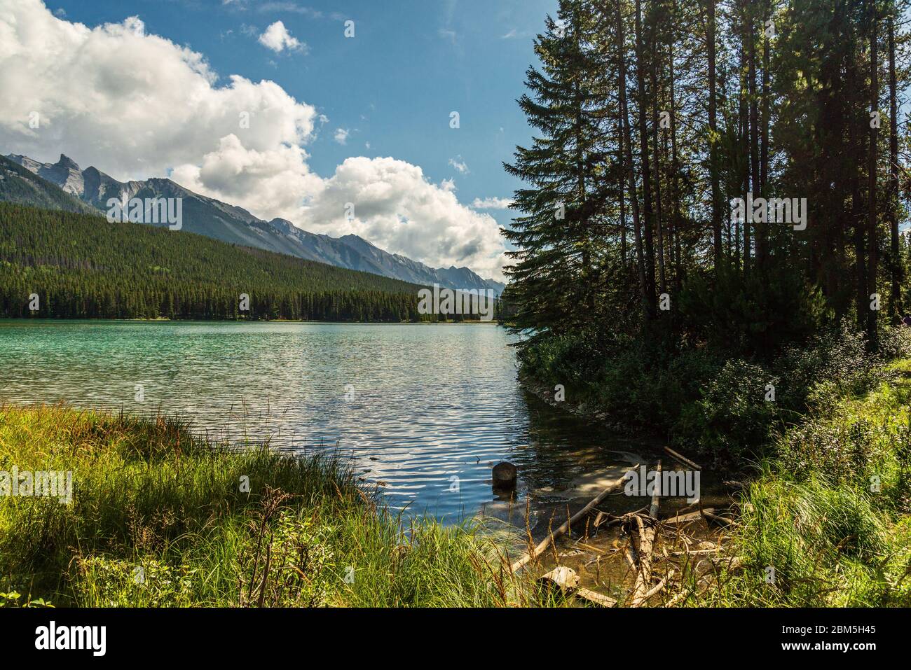 Two Jake lake views, Banff National Park, Alberta, Canada Stock Photo ...
