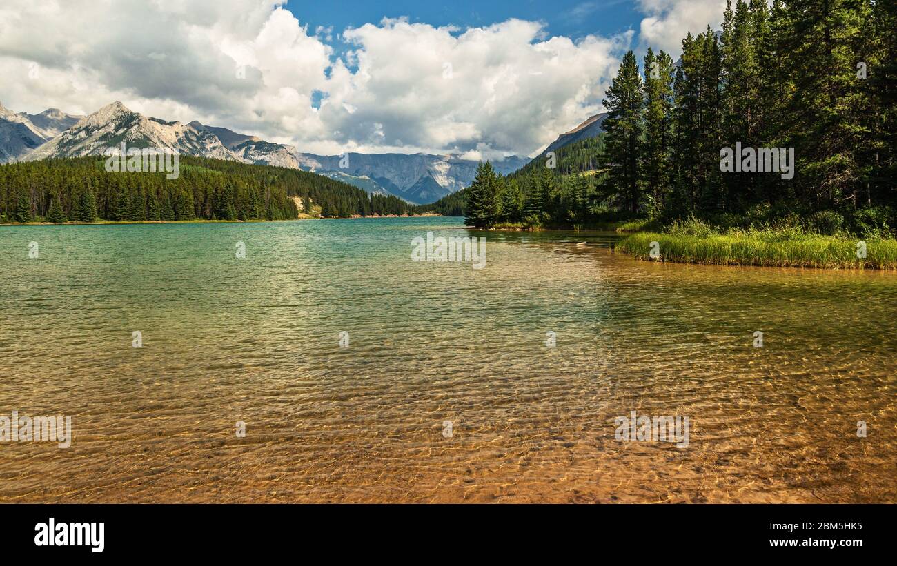 Two Jake lake views, Banff National Park, Alberta, Canada Stock Photo ...