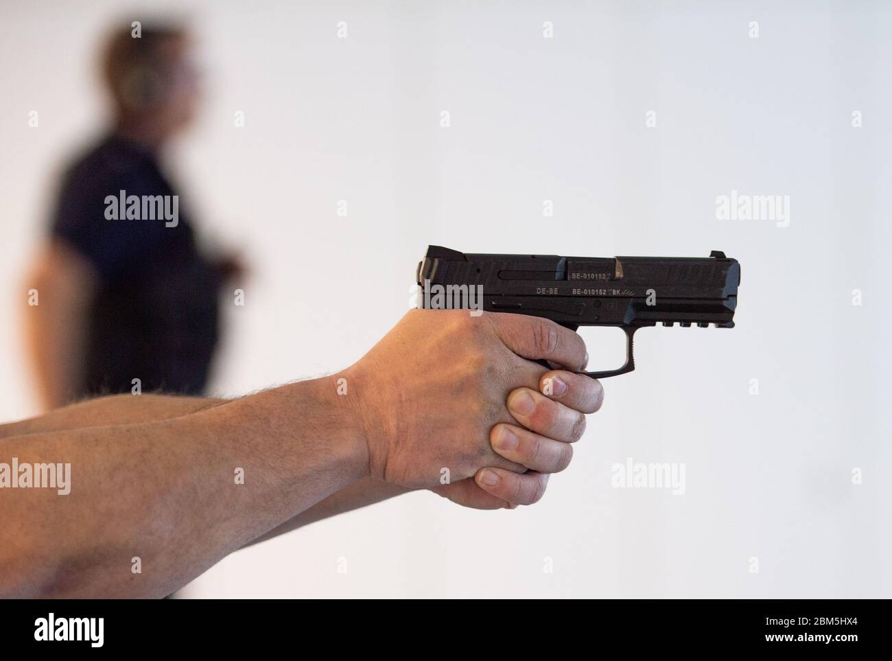 Berlin, Germany. 07th May, 2020. Two police officers practice on ...