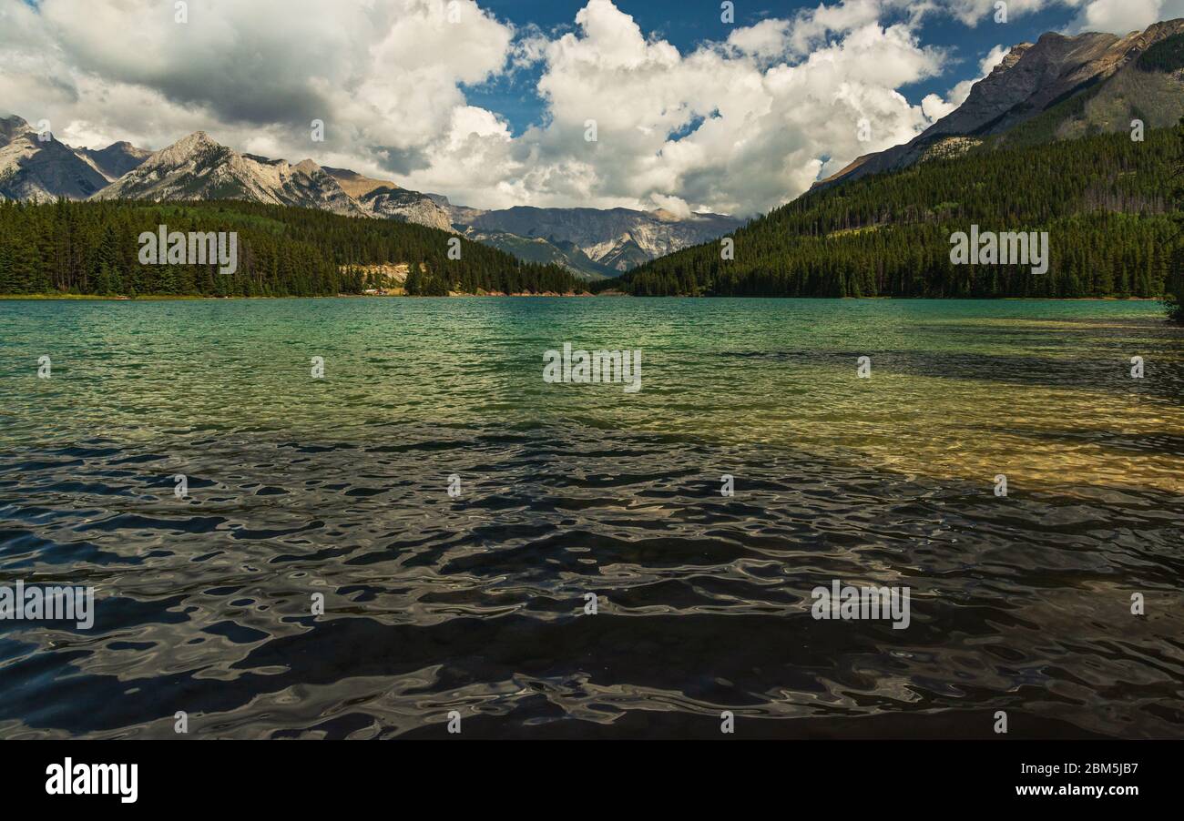 Two Jake lake views, Banff National Park, Alberta, Canada Stock Photo ...