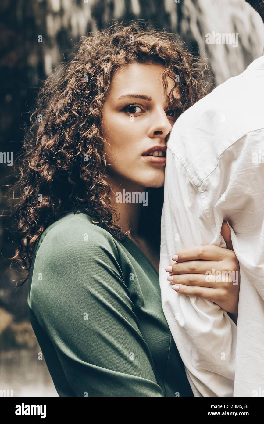 Woman with man. A sense of security in the presence of a beloved man ...