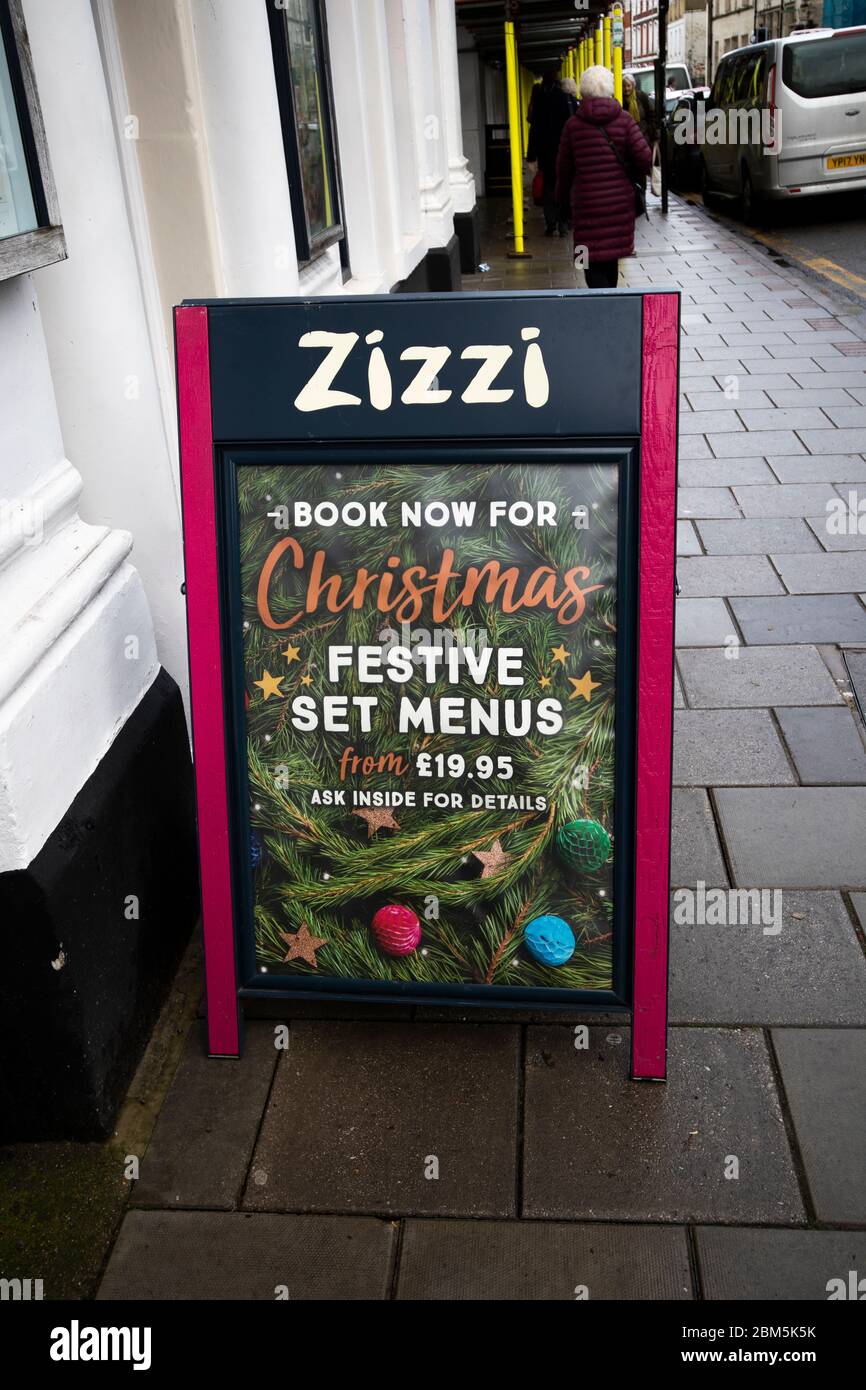 Zizzi Italian restaurant Christmas menu board, reopened following the ...