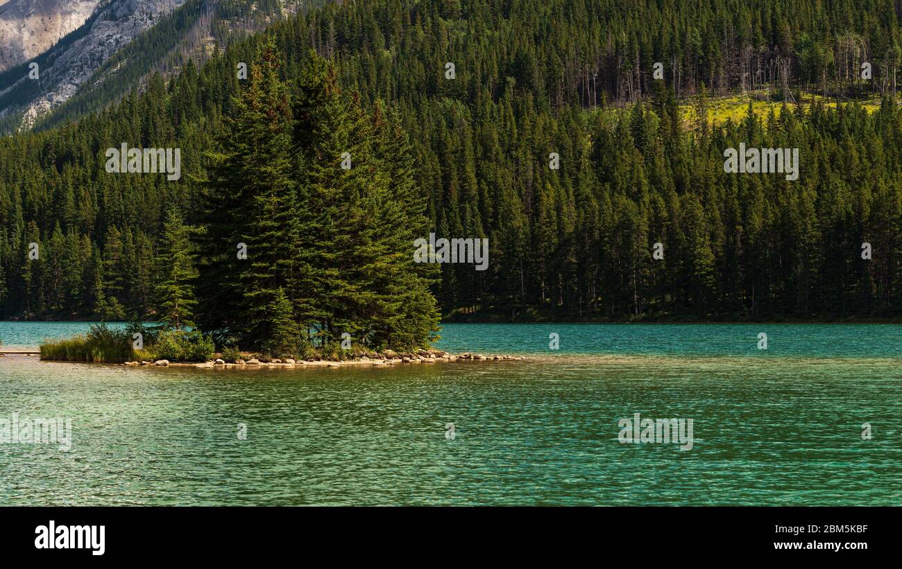 Two Jake lake views, Banff National Park, Alberta, Canada Stock Photo ...