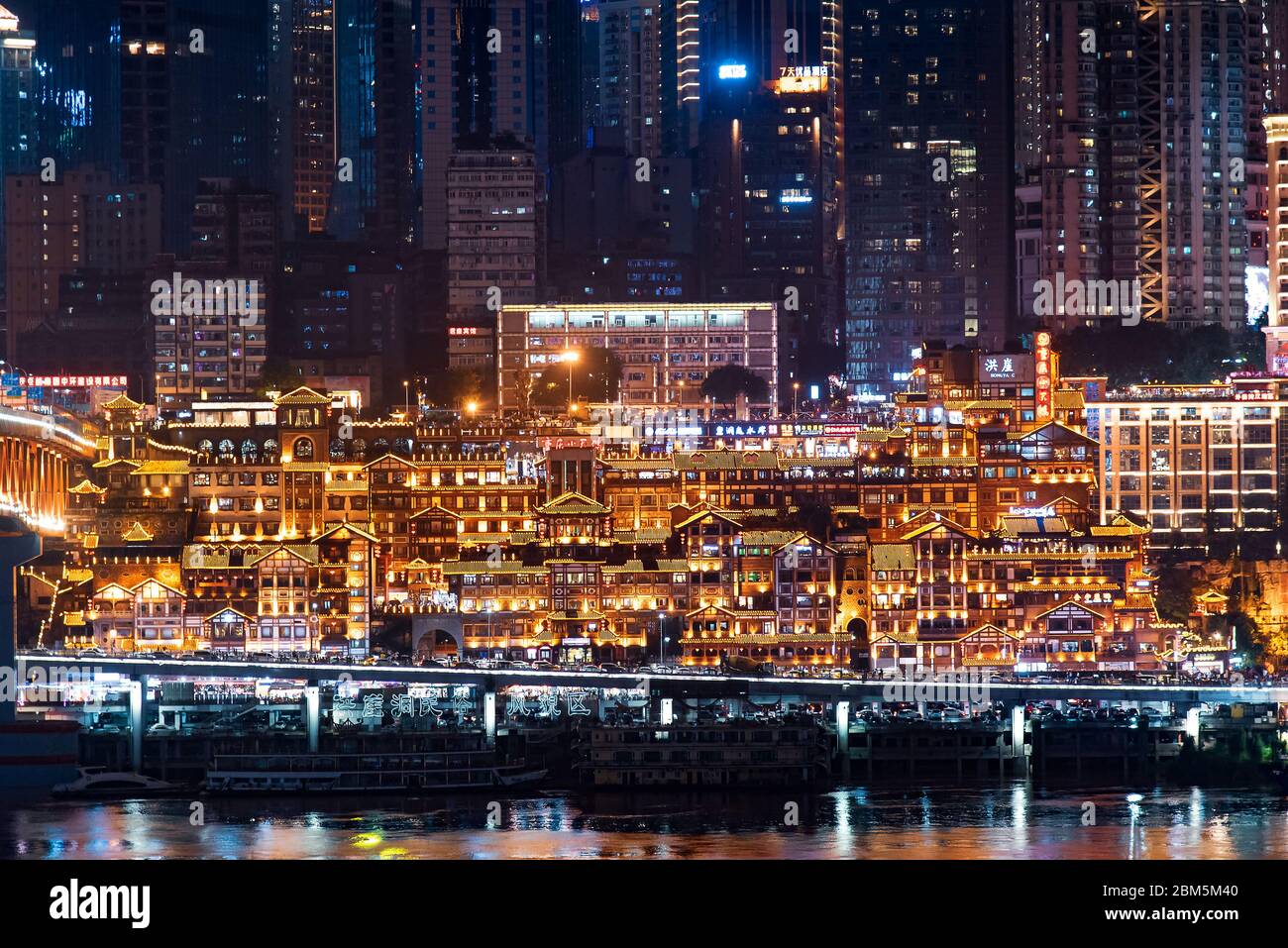 Chongqing, China - July 23, 2019: Hongya cave, traditional stilted ...