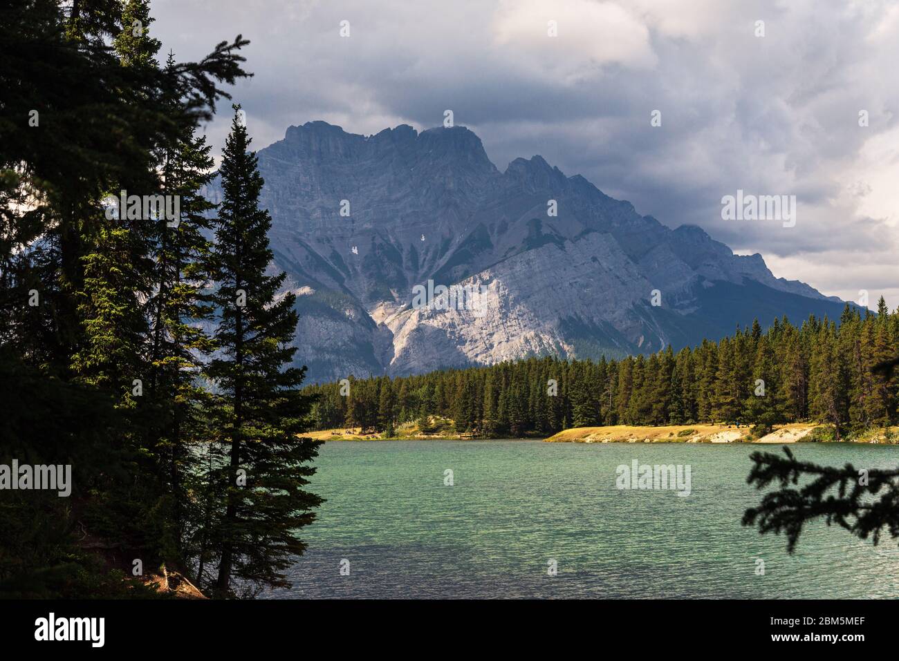 Two Jake lake views, Banff National Park, Alberta, Canada Stock Photo ...