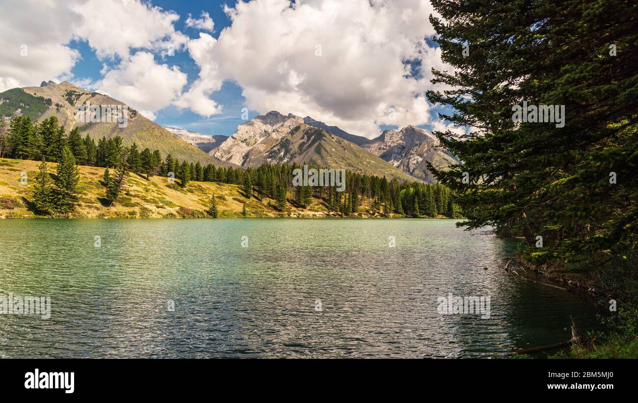 Two Jake lake views, Banff National Park, Alberta, Canada Stock Photo ...