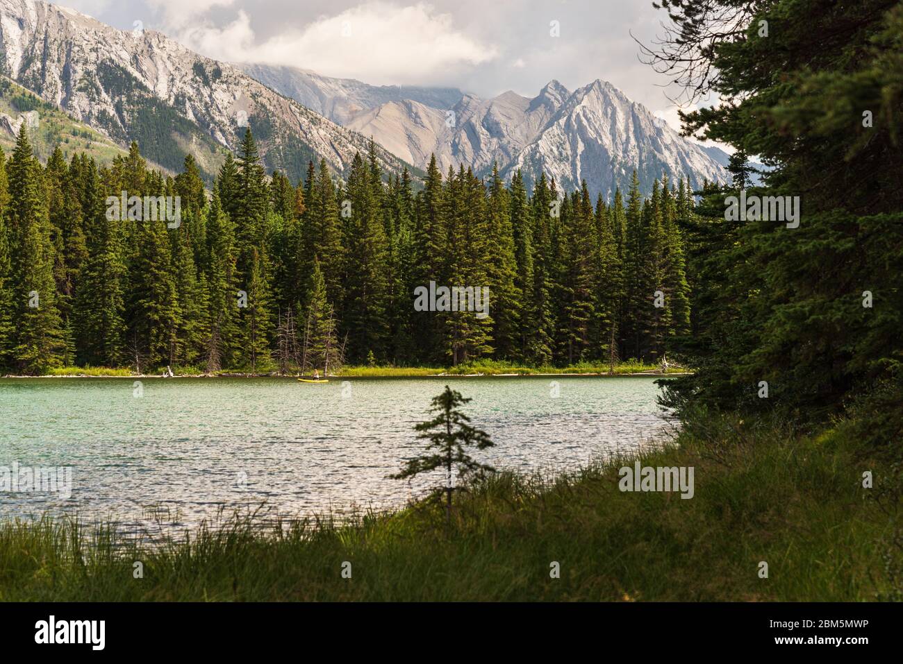 Two Jake lake views, Banff National Park, Alberta, Canada Stock Photo ...