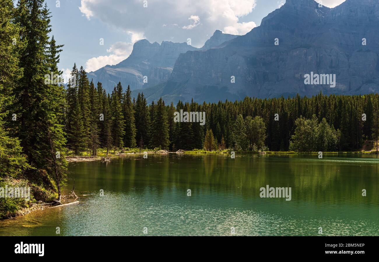 Two Jake lake views, Banff National Park, Alberta, Canada Stock Photo ...