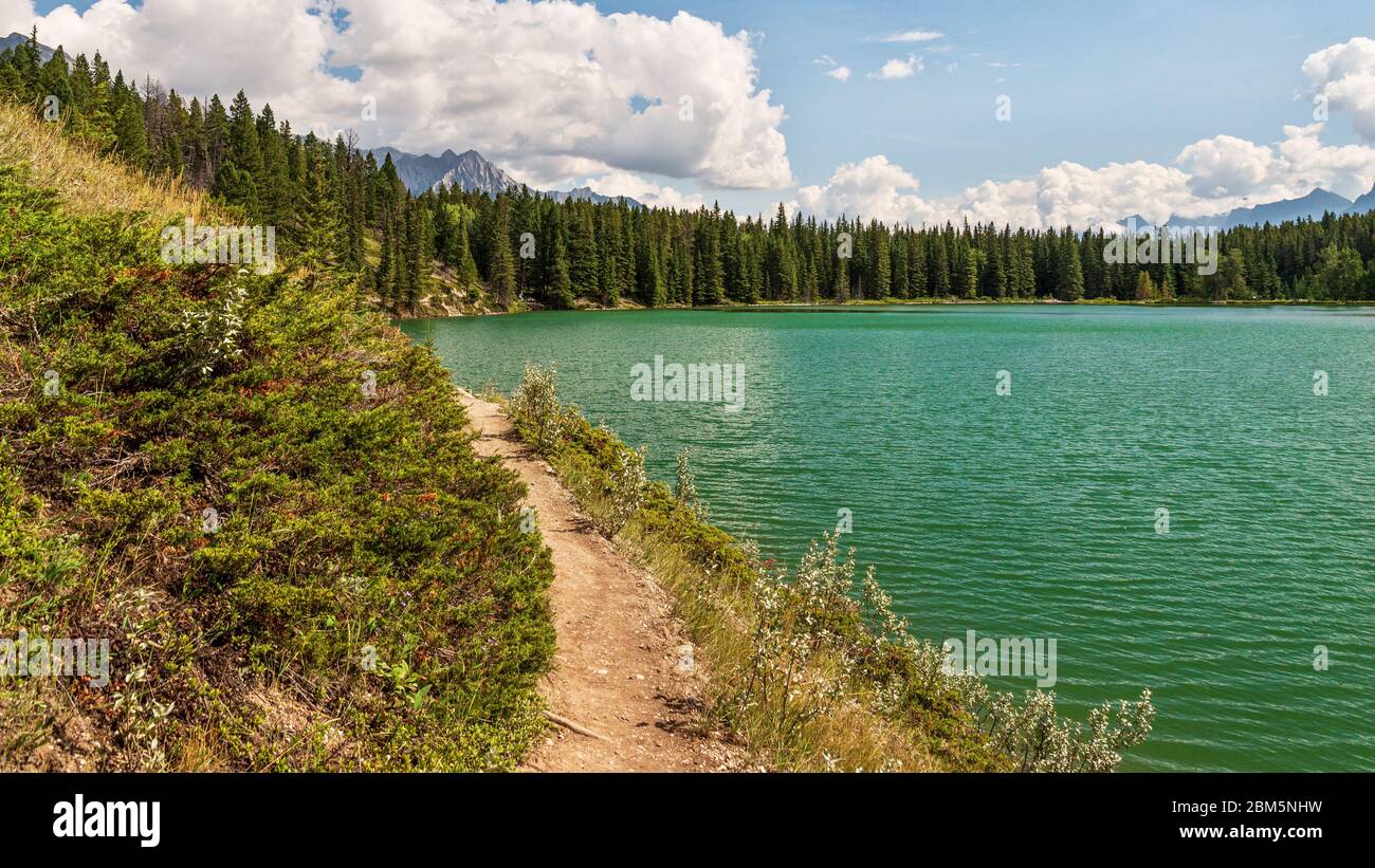Two Jake lake views, Banff National Park, Alberta, Canada Stock Photo ...