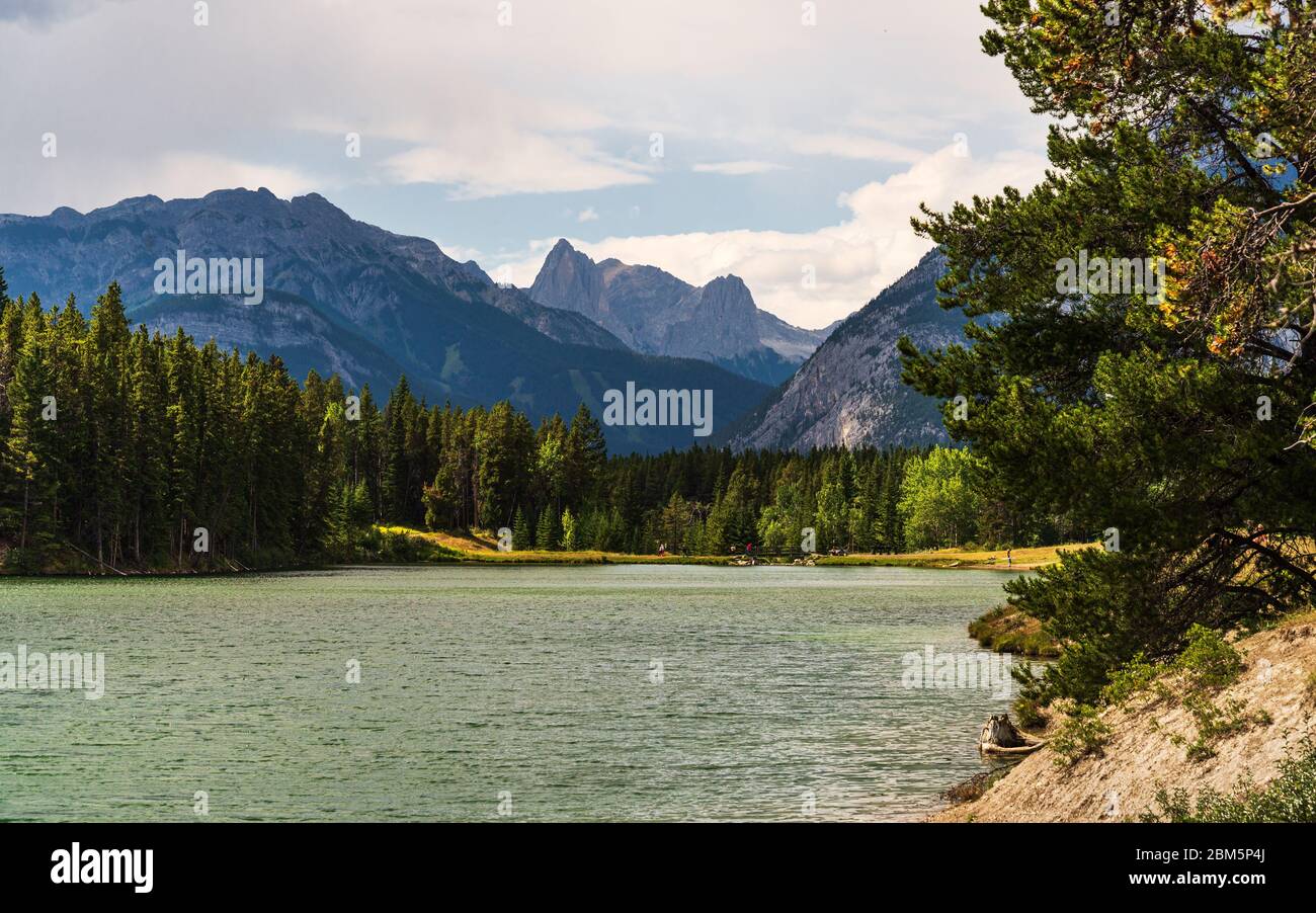 Two Jake lake views, Banff National Park, Alberta, Canada Stock Photo ...